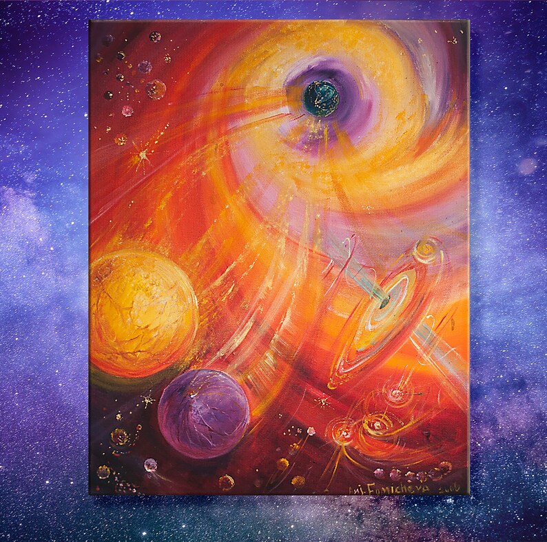 Space Original Oil Painting Shooting Star Art Outer Space Wall Art ...