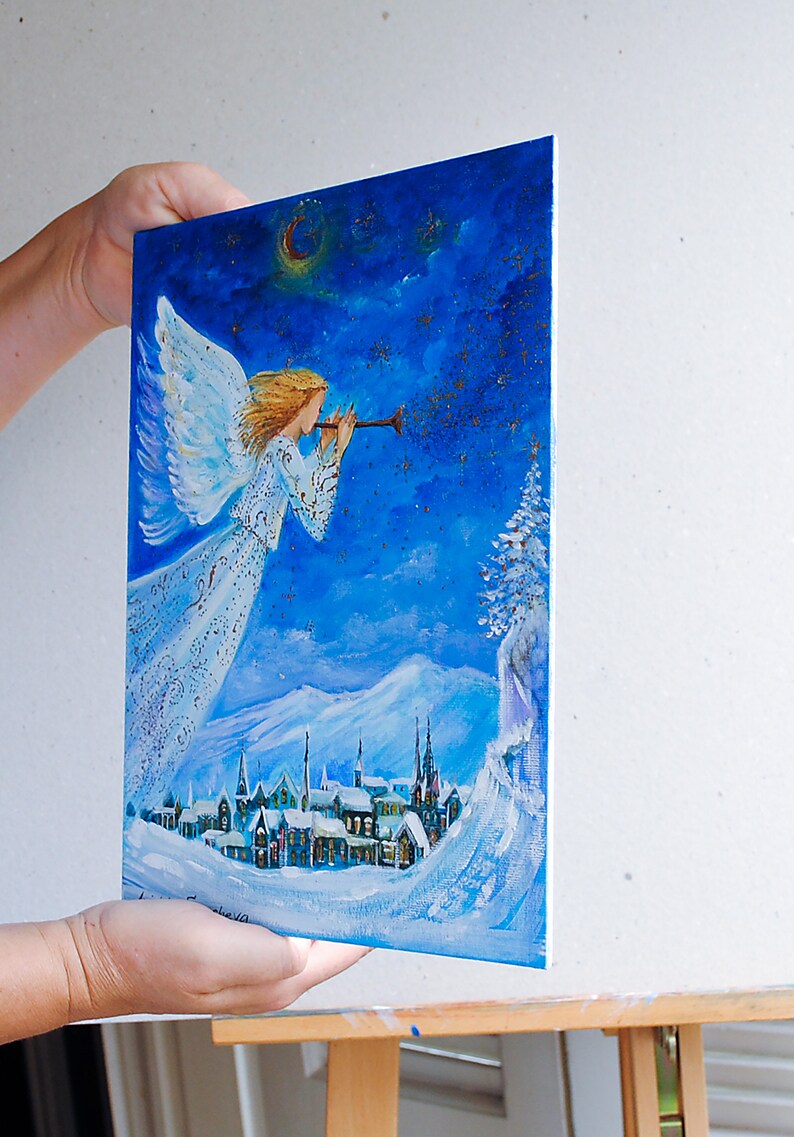 Guardian Angel Wall Art Original Snow Landscape Winter Wonderland Art ...