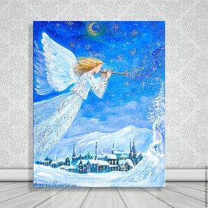Guardian Angel Wall Art Original Snow Landscape Winter Wonderland Art ...