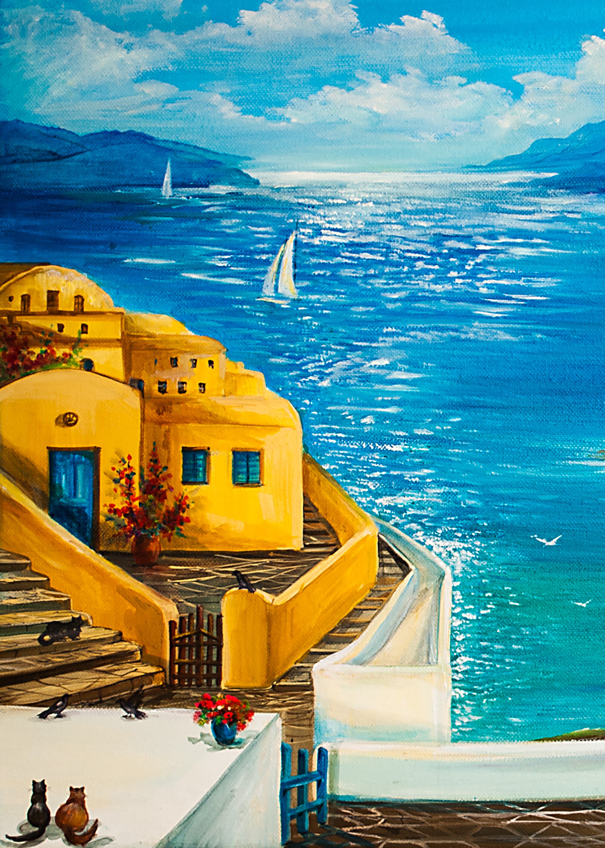 Greece Original Landscape Oil Painting Greek Island Orthodox Church ...