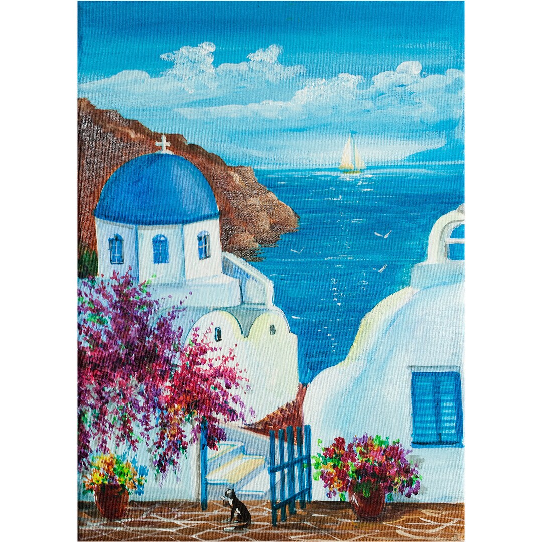 Santorini Seascape Oil Painting: Original Greek Island Art (10x14) - Etsy
