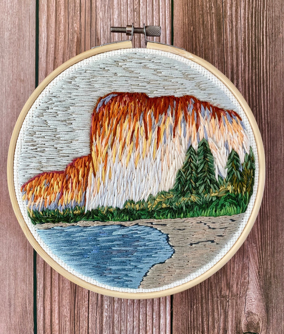 Sunset Mountains Under Grey Sky 6-inch Embroidery Art / Handmade ...
