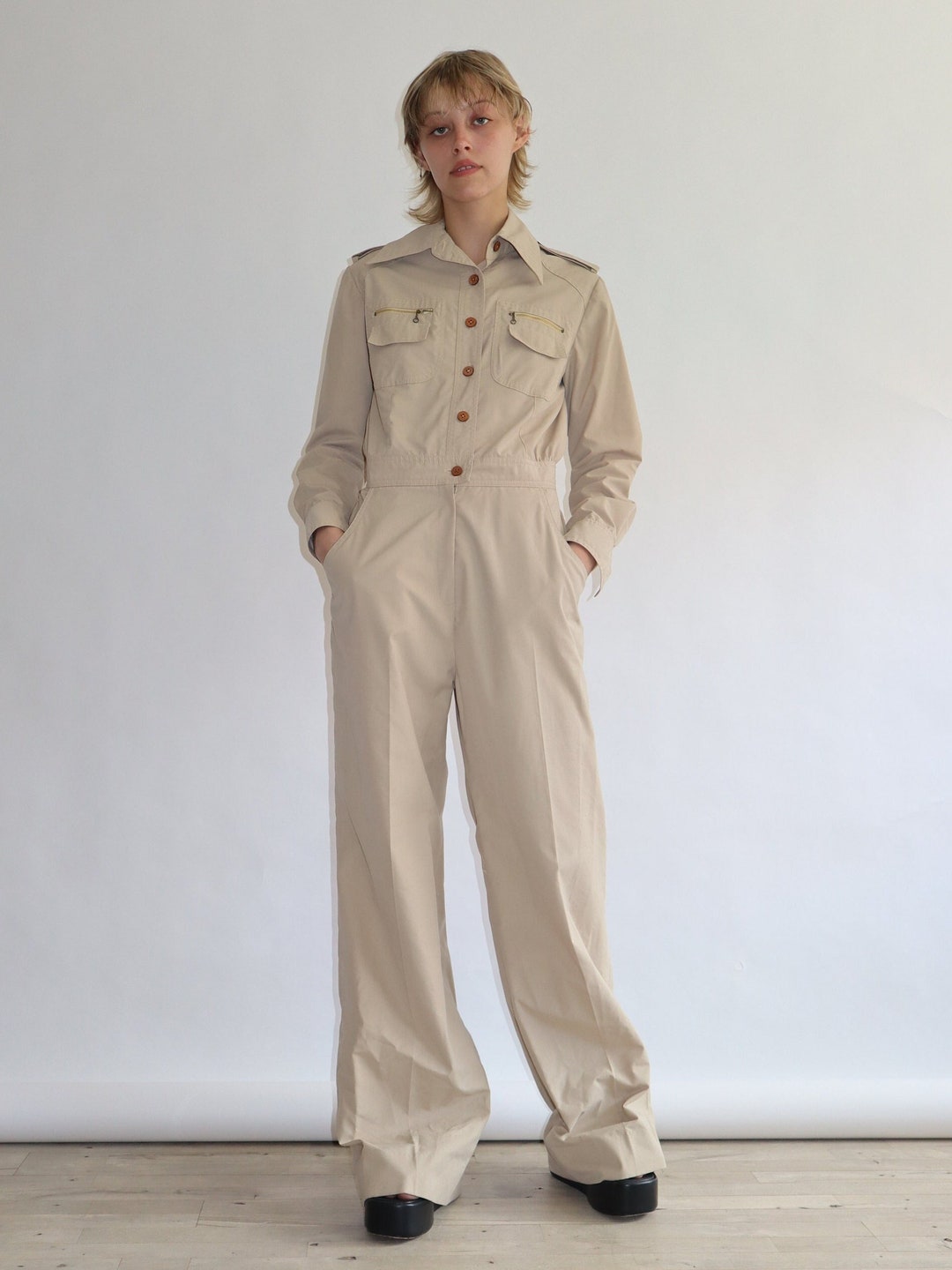 Khaki Button Front Jumpsuit - Etsy