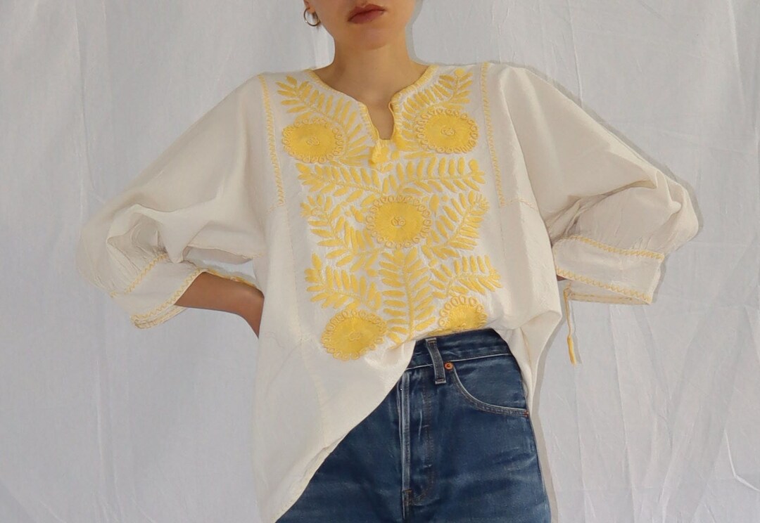 Yellow Embroidered Blouse - Etsy