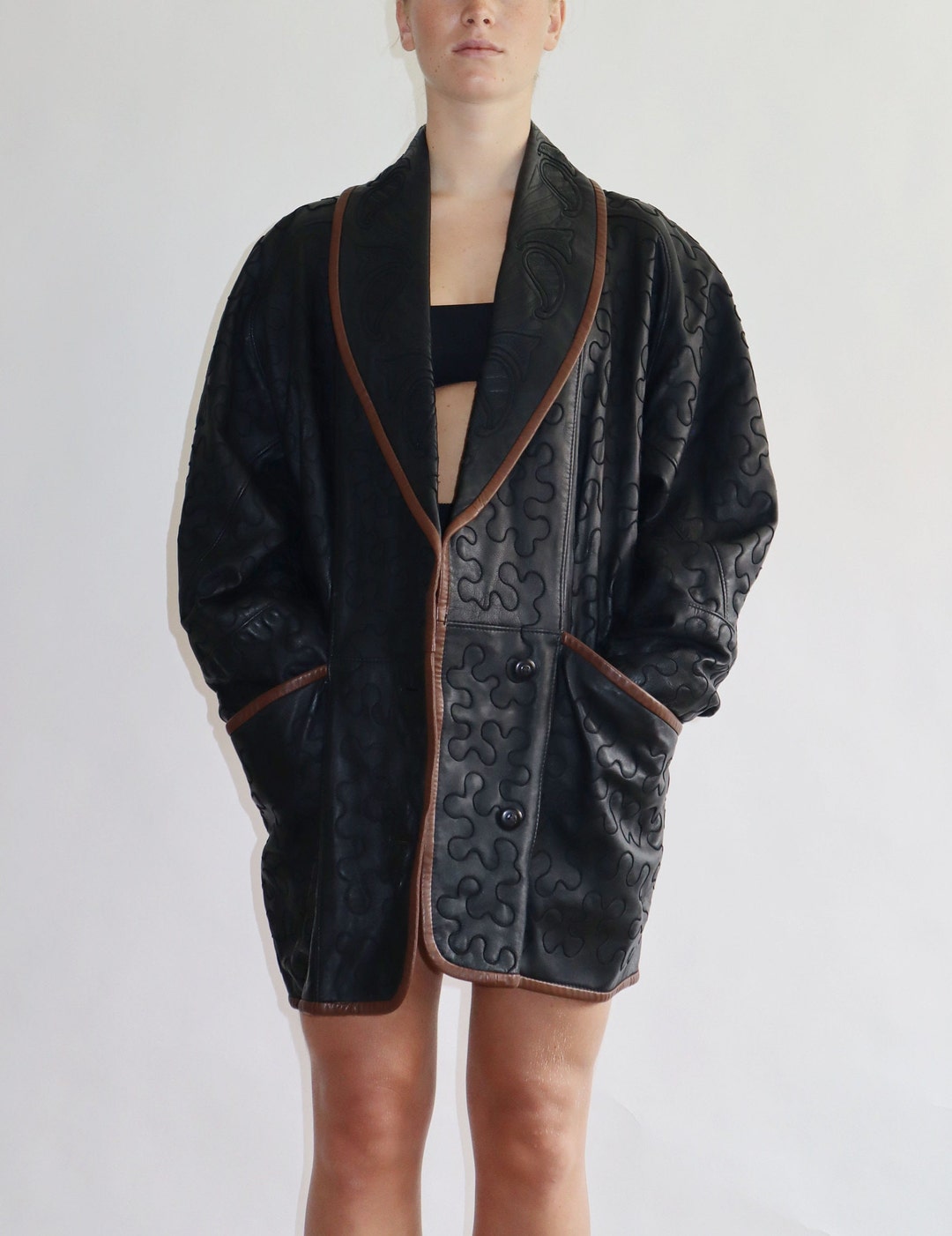 Vintage Black Leather Statement Jacket - Etsy