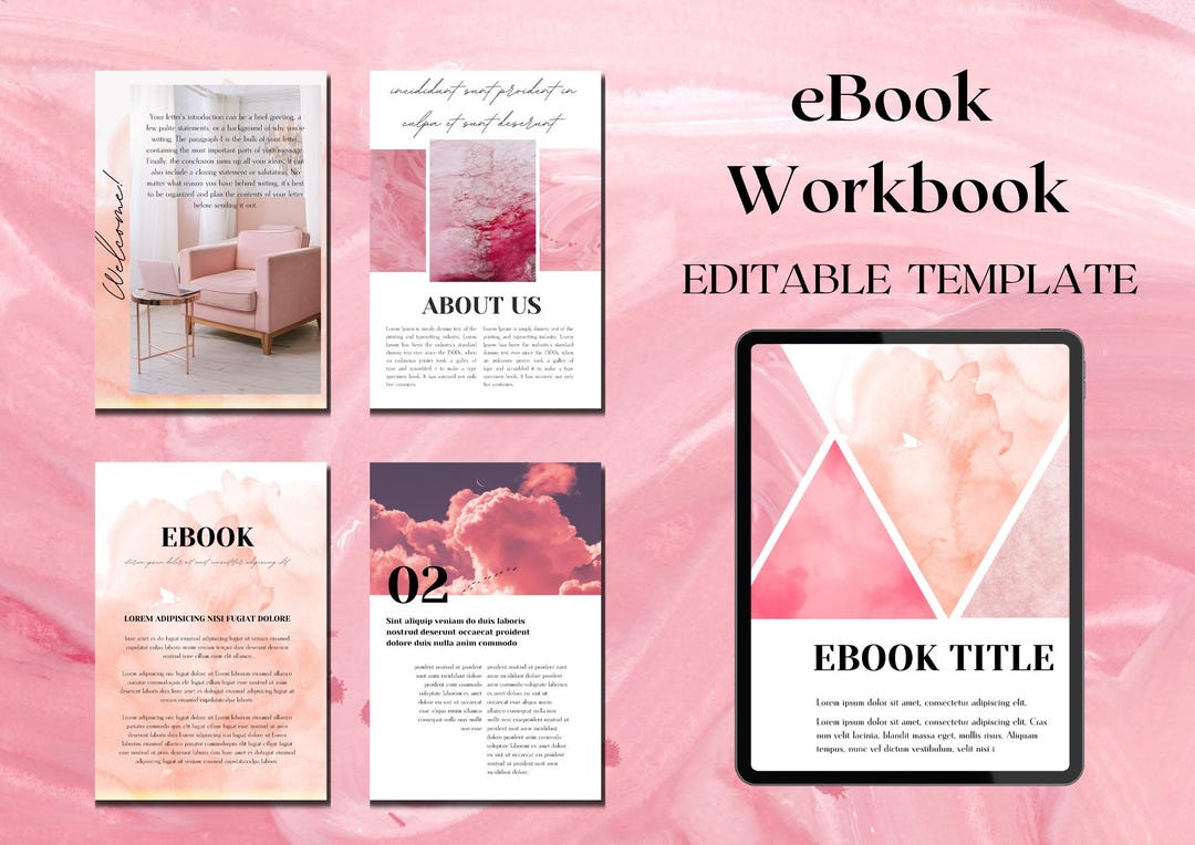Pink Ebook Workbook Template, Editable Ebook for Multiple Purposes ...