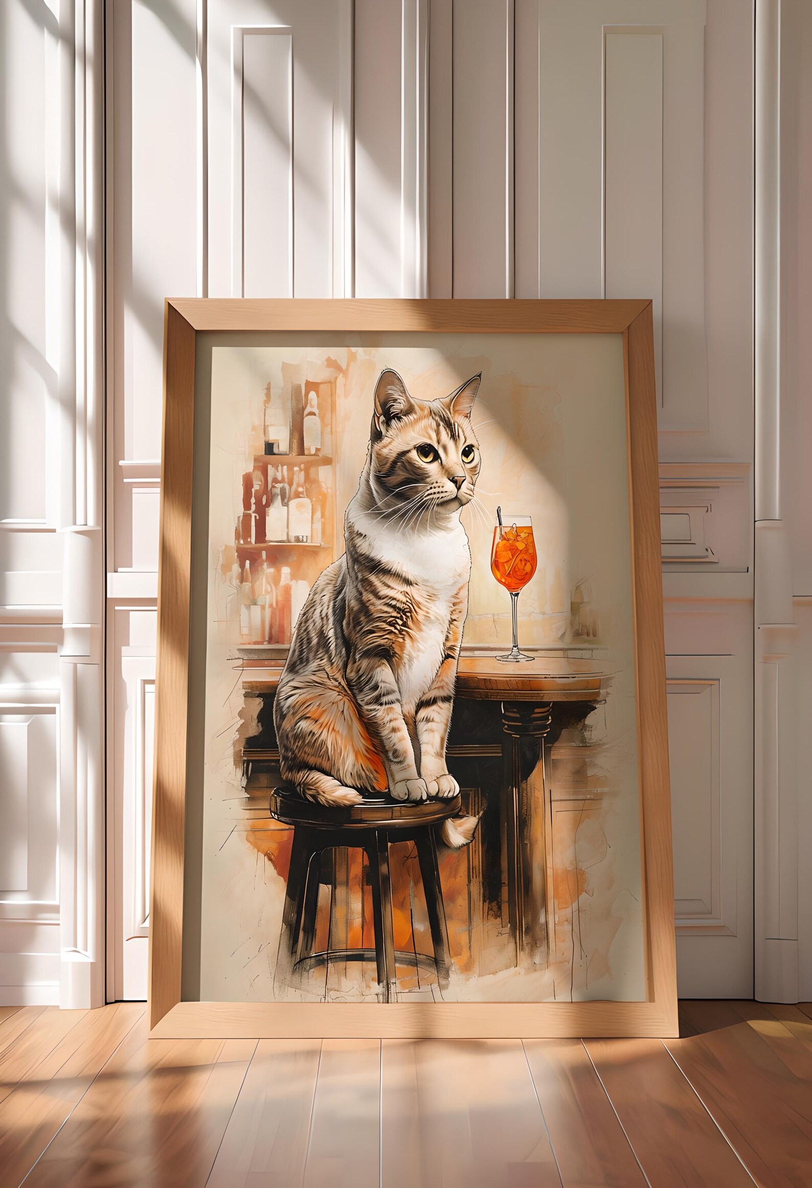 Aperol Spritz Cat Print – Modern Bar Wall Art, Cocktail Poster With ...