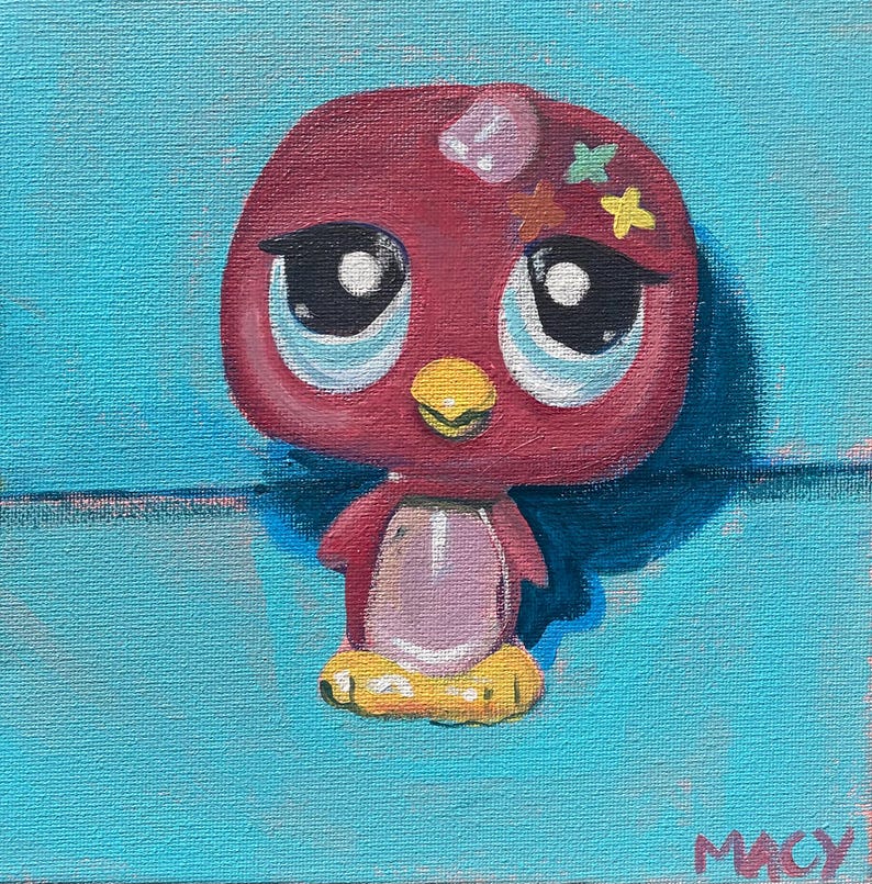 LPS Snowy Penguin Painting, Original Acrylic Art (8x8” Canvas) - Etsy