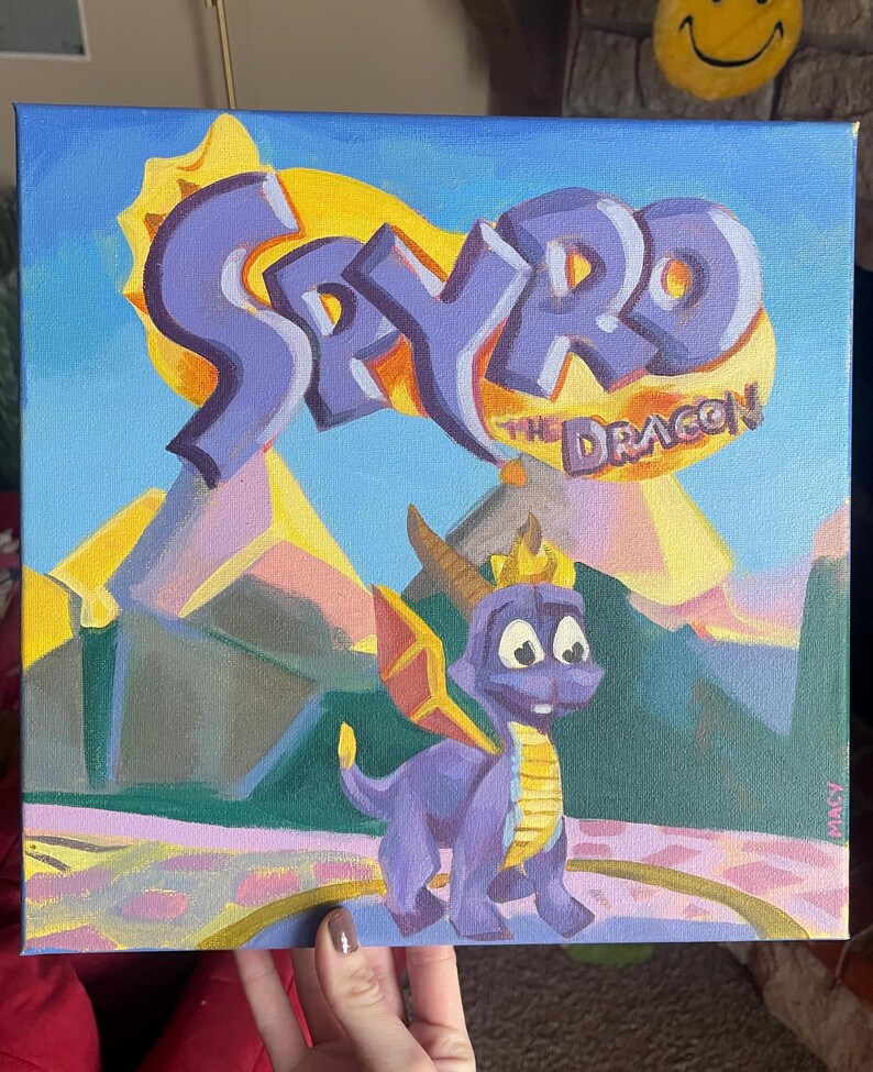SPYRO THE DRAGON Title Screen Start Menu Acrylic Painting 12x12 ...
