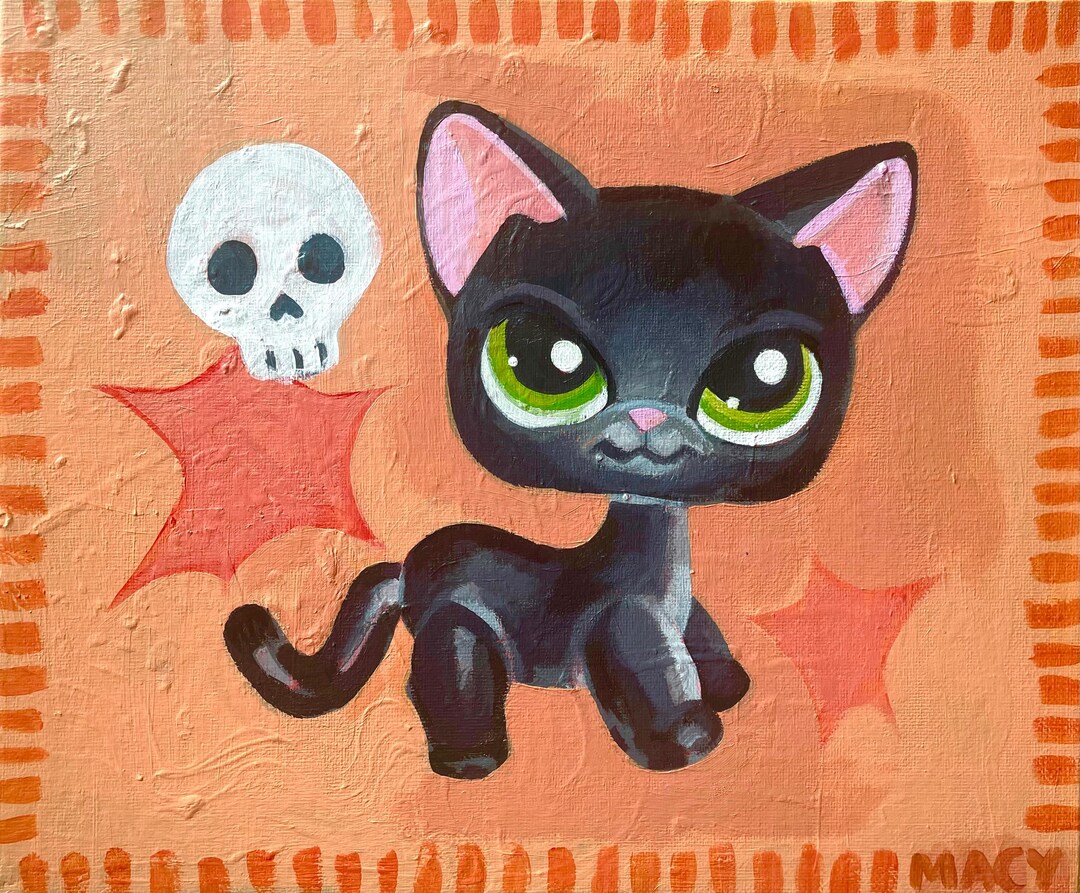 Witchy Black Cat LPS 12x10” Original Littlest Pet Shop Acrylic Painting ...