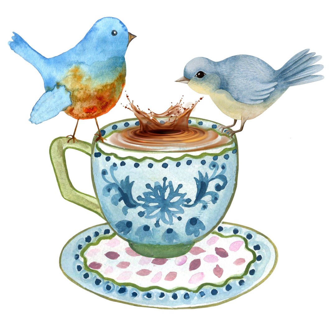 The Wishing Well, Little Birds Have Wishes Too. Print in Pretty Blues ...