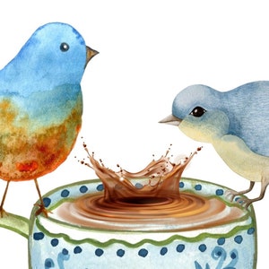 The Wishing Well, Little Birds Have Wishes Too. Print in Pretty Blues ...