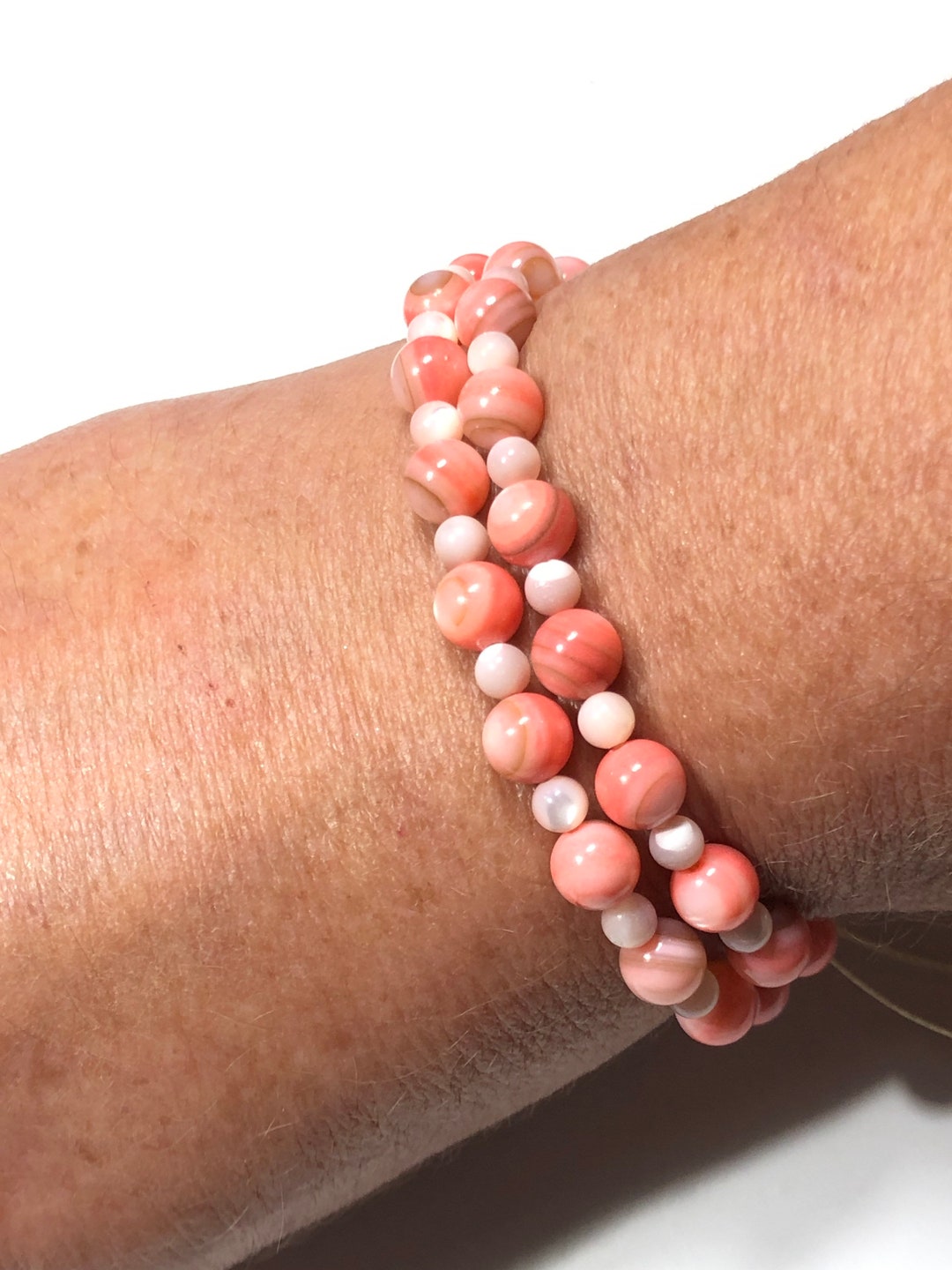 Adjustable Peachy Pink Shell Bracelet: Natural Beaded Anklet - Etsy