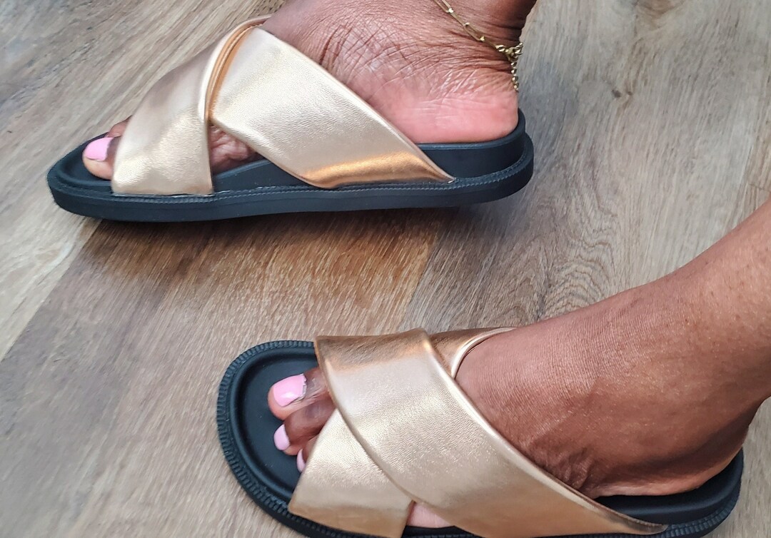 London Rebel Cross Strap Sliders in Rose Gold US 7 - Etsy