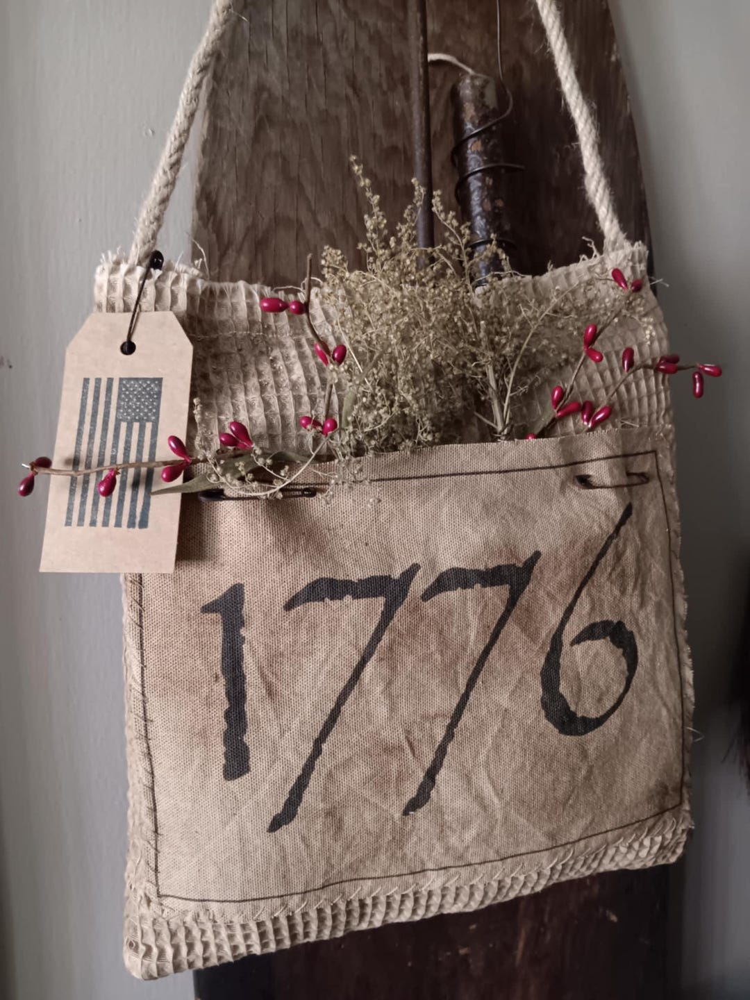 Primitive Farmhouse 1776 Hanging Bag, Patriotic Primitive, Early ...