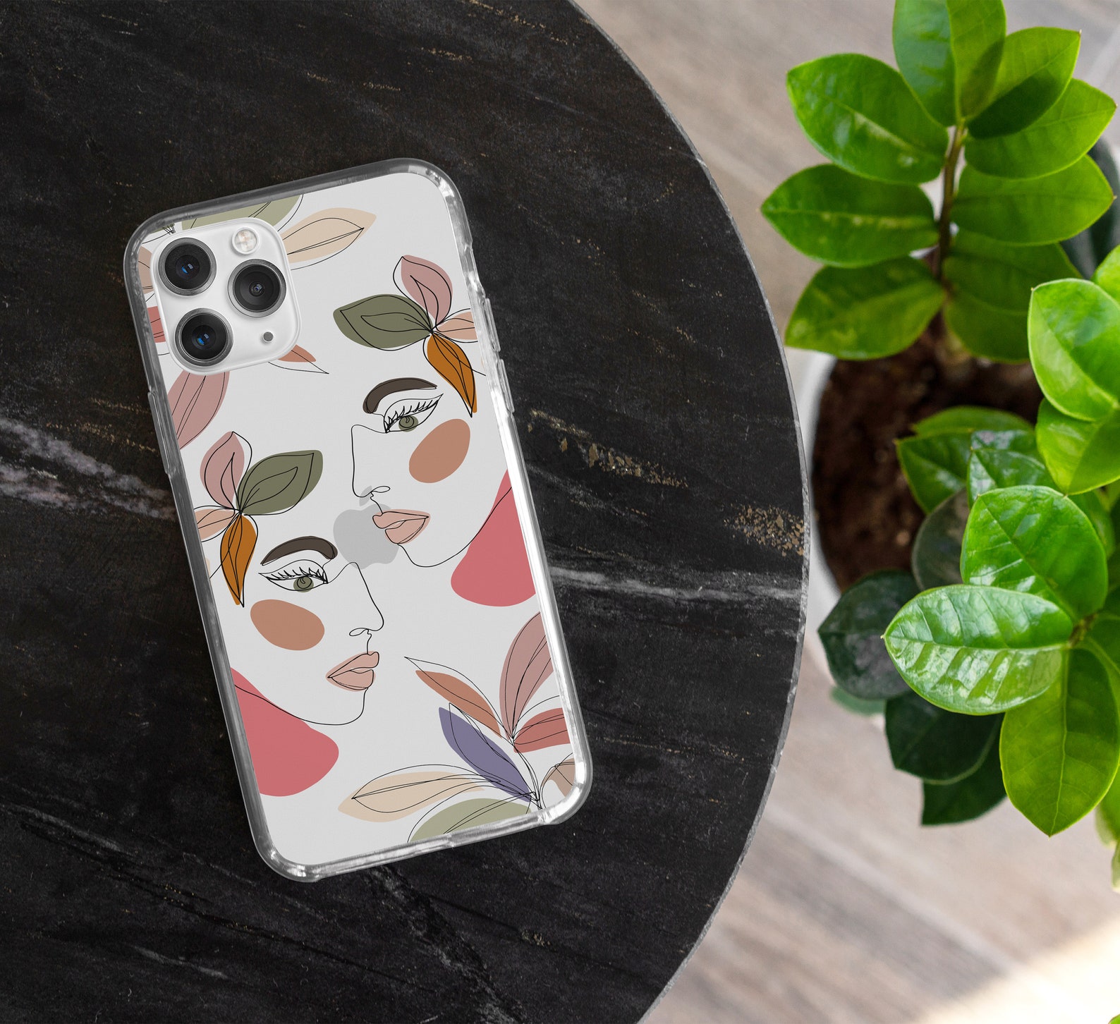 Abstract Face Floral Line Art Clear Phone Case Modern | Etsy