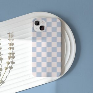 Checkered Pastel Blue Retro Phone Case for iPhone 17 16 15 • All Models ...
