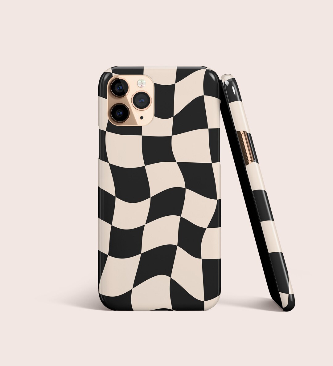Checkered Plaid Black Beige Groovy Phone Case for iPhone 16 15 14 13 12 ...