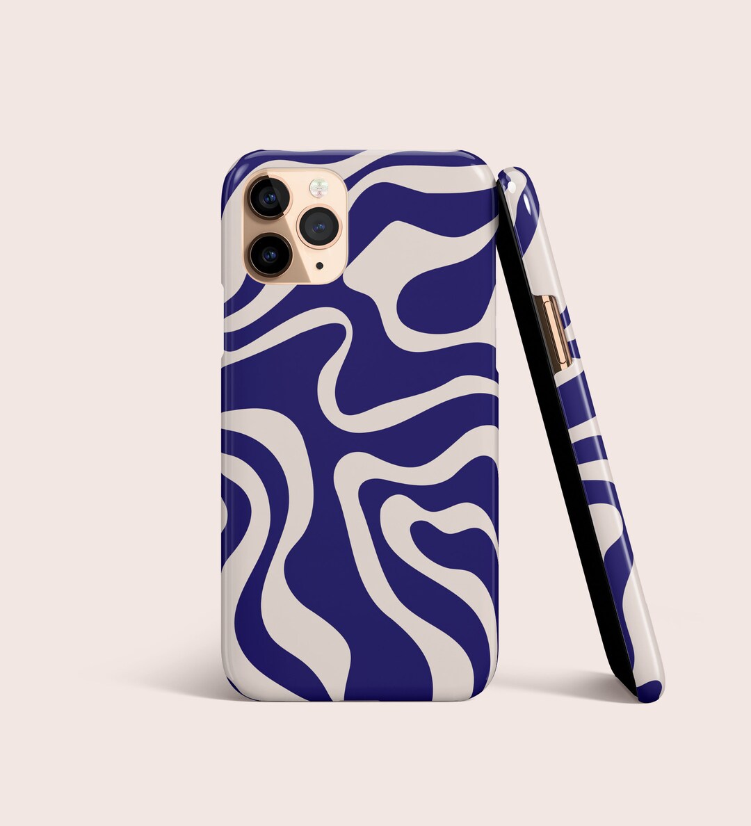 Wavy Abstract Groovy Navy Blue Phone Case for iPhone 17 16 15 • All ...