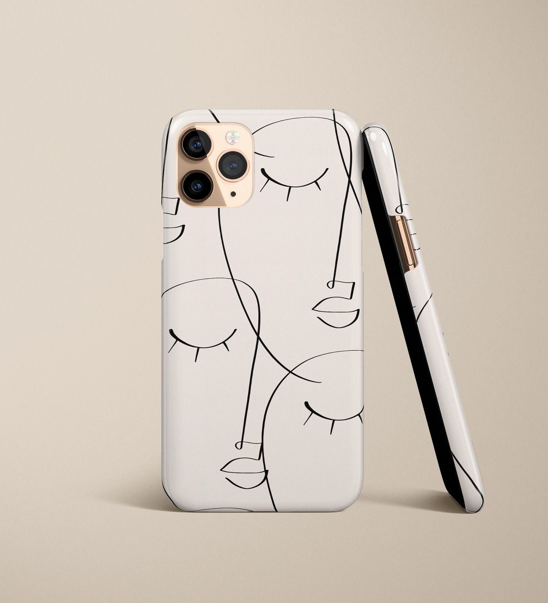 Abstract Face Beige Line Art Phone Case for iPhone 16 15 14 13 12 All ...