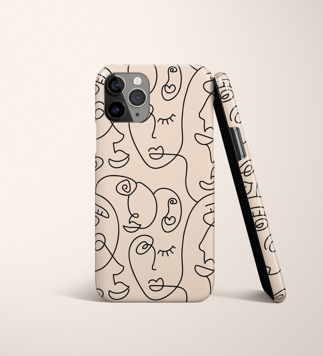 Abstract Faces Beige Line Art Phone Case for iPhone 17 16 - All Models ...