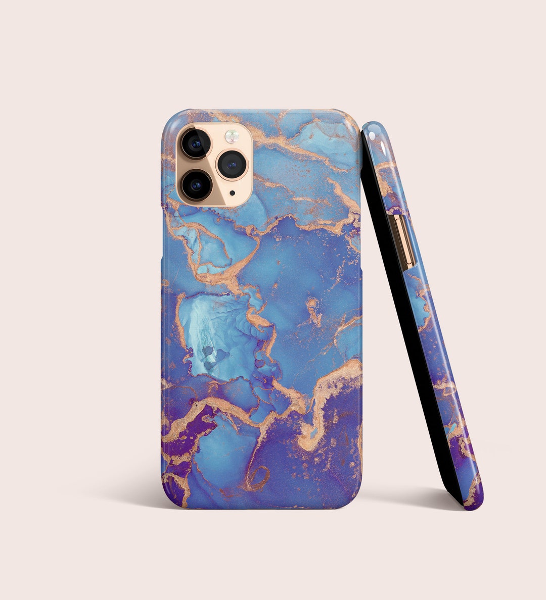 Purple Blue Gold Marble Pattern Phone Case for iPhone 16 15 14 13 12 ...