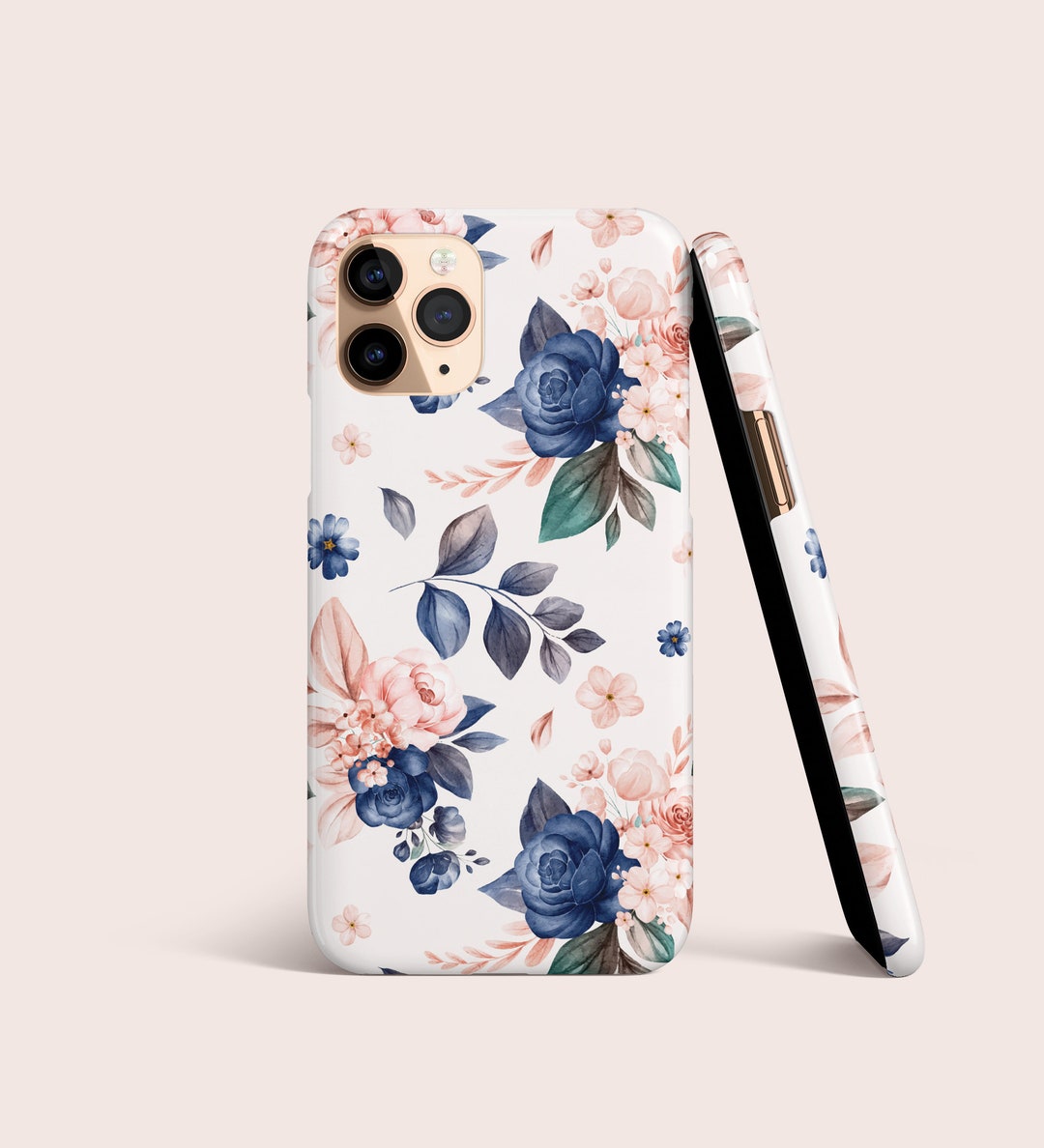 Floral Pink and Blue Roses Vintage Phone Case for iPhone 17 16 • All ...