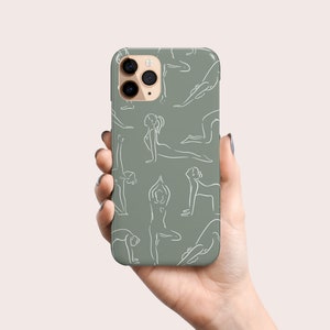 Yoga Pilates Woman Sage Green Line Art Phone Case for iPhone 17 16 15 ...