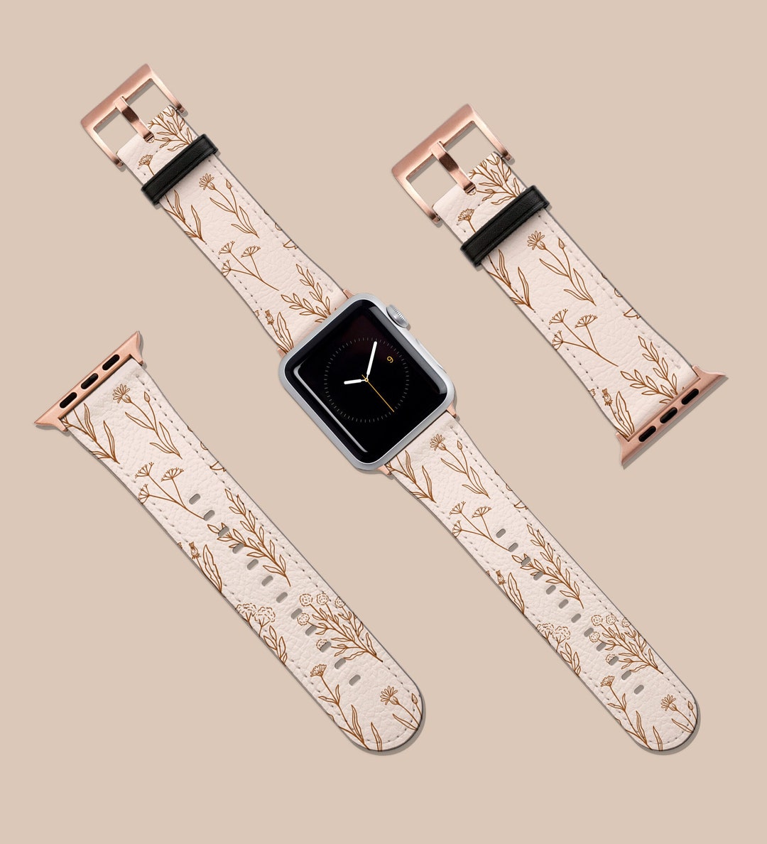 Wildflowers Beige Boho Floral Watch Band, for Apple Watch, 41mm 40mm ...