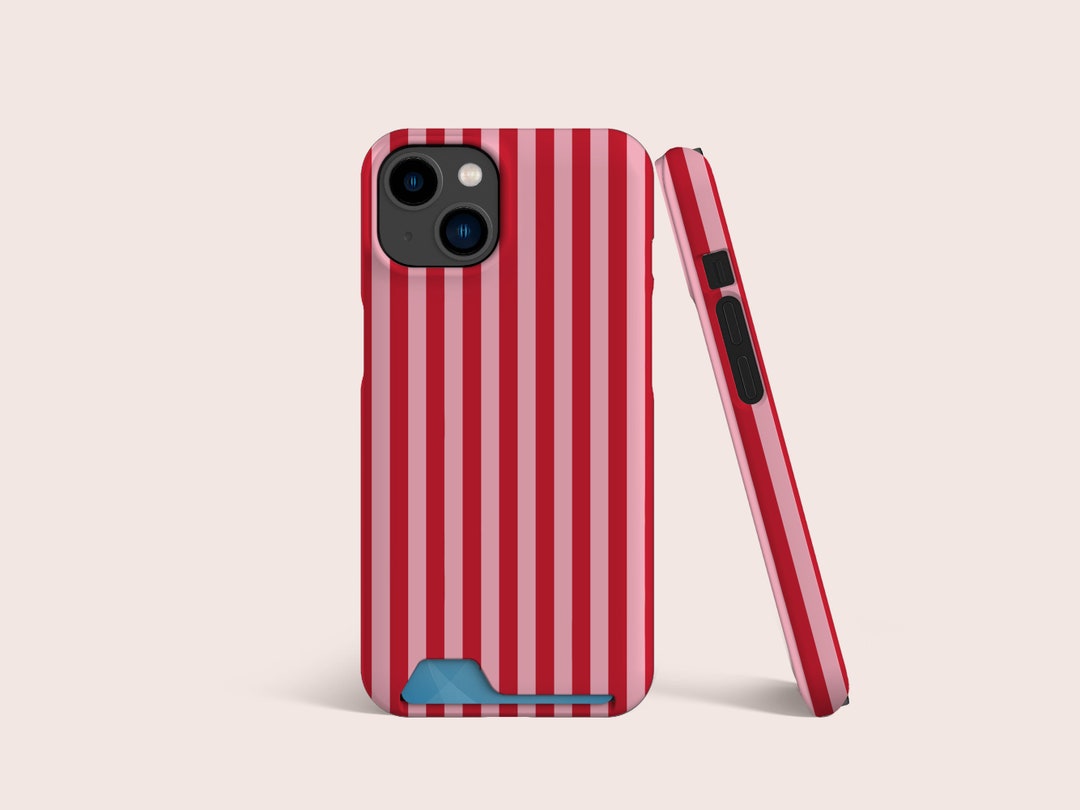 Stripes Pink and Red Retro Phone Card Case for iPhone 17 16 15 14 13 ...