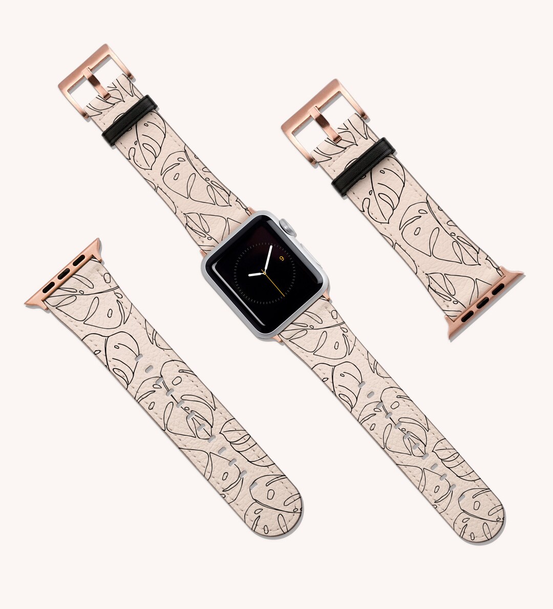 Monstera Line Drawing Pink Watch Band, Strap for Apple Watch, 41mm 40mm ...