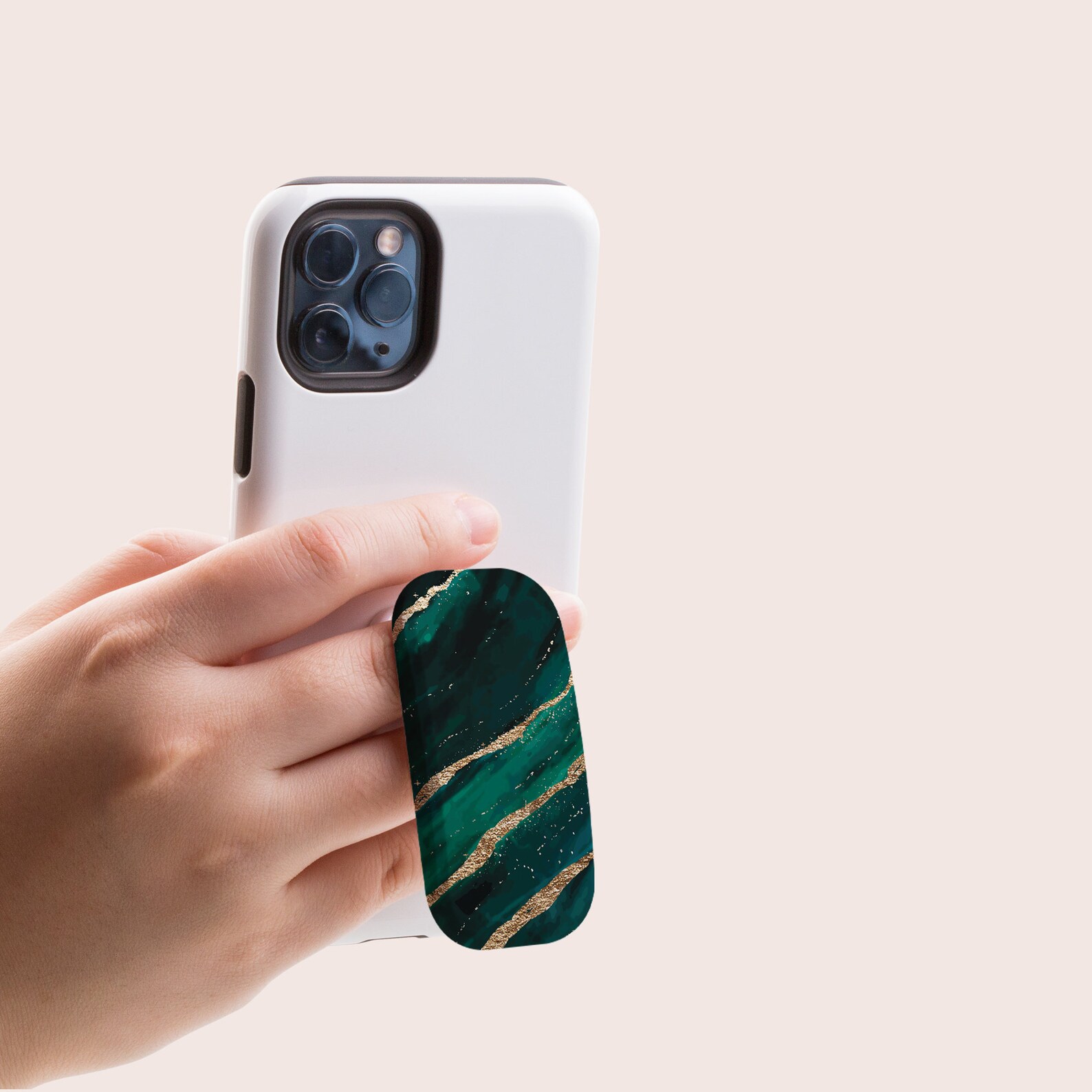 Green Emerald Gold Pattern Phone Grip, Clickit Phone Holder Stand ...