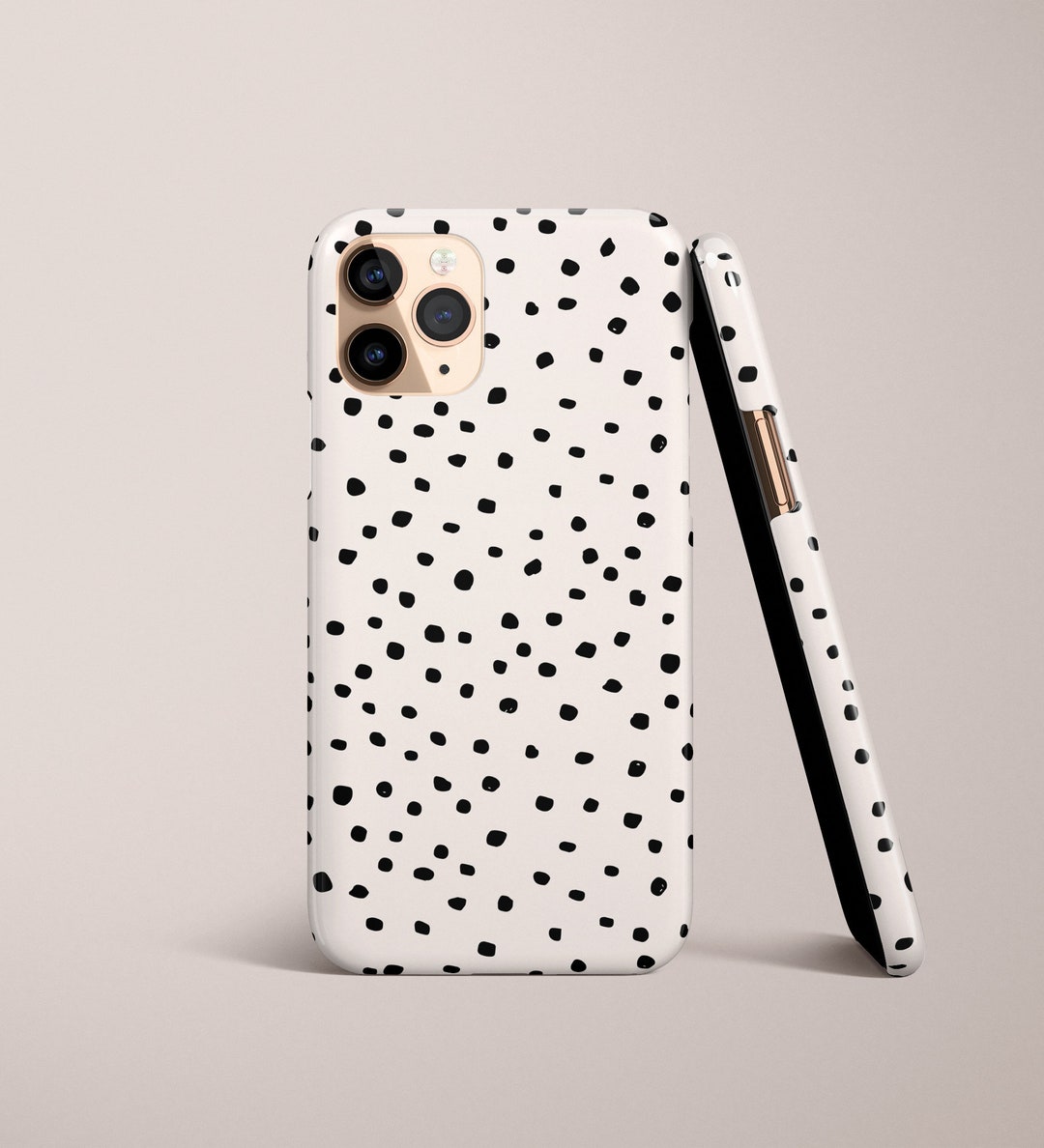 Cream Pastel Painted Black Dots Phone Case for iPhone 17 16 15 • All ...
