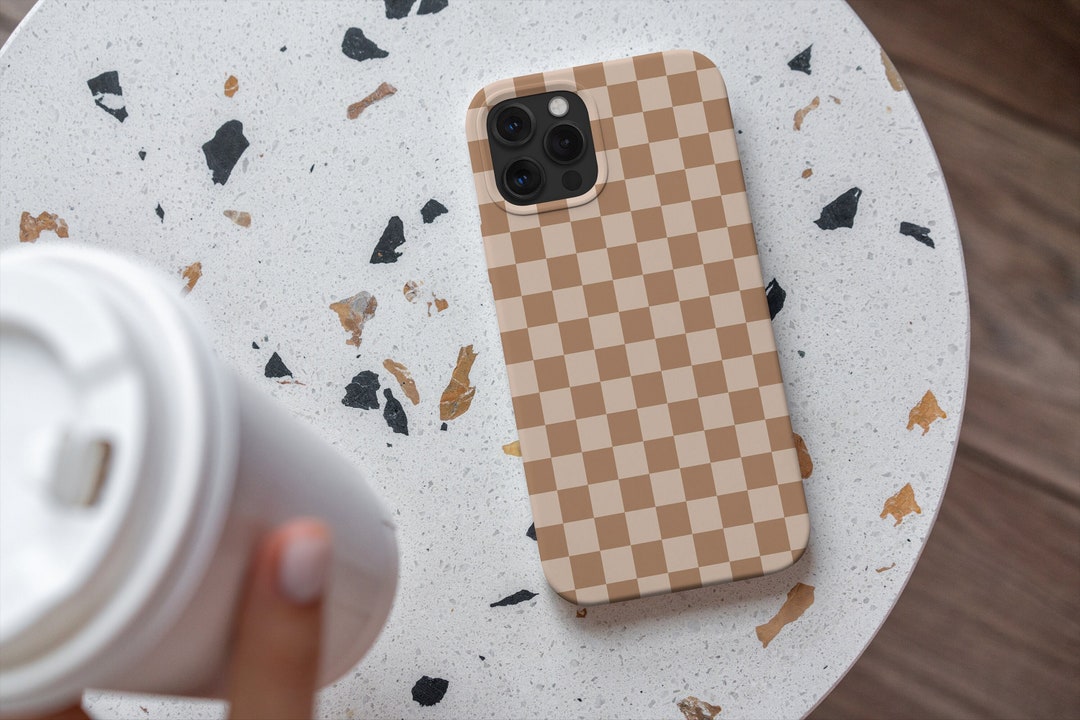 Checkered Beige Brown Retro Phone Case for iPhone 16 15 14 13 12 | for ...