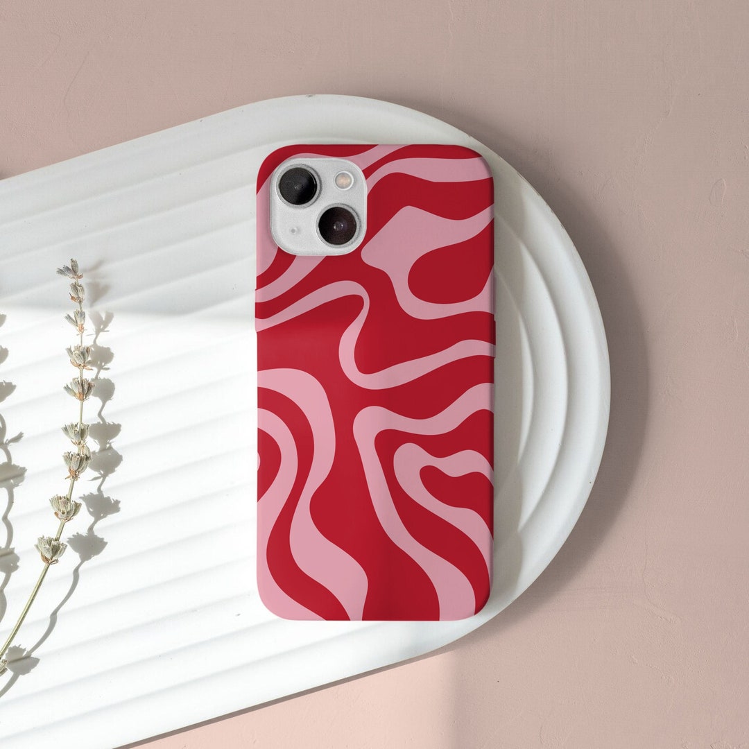 Wavy Abstract Groovy Red Pink Phone Case for iPhone 17 16 15 • All ...