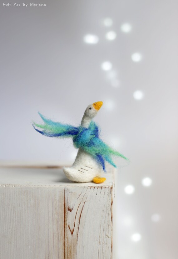 Needle Felted Goose Christmas Felt Goose With A Blue Scarf - Etsy