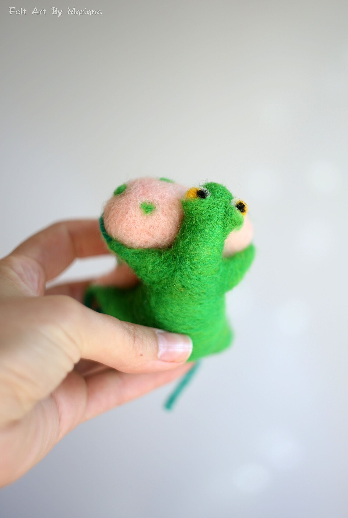 Needle Felted Frog Little Needle Felt Green Frog With A Pink | Etsy