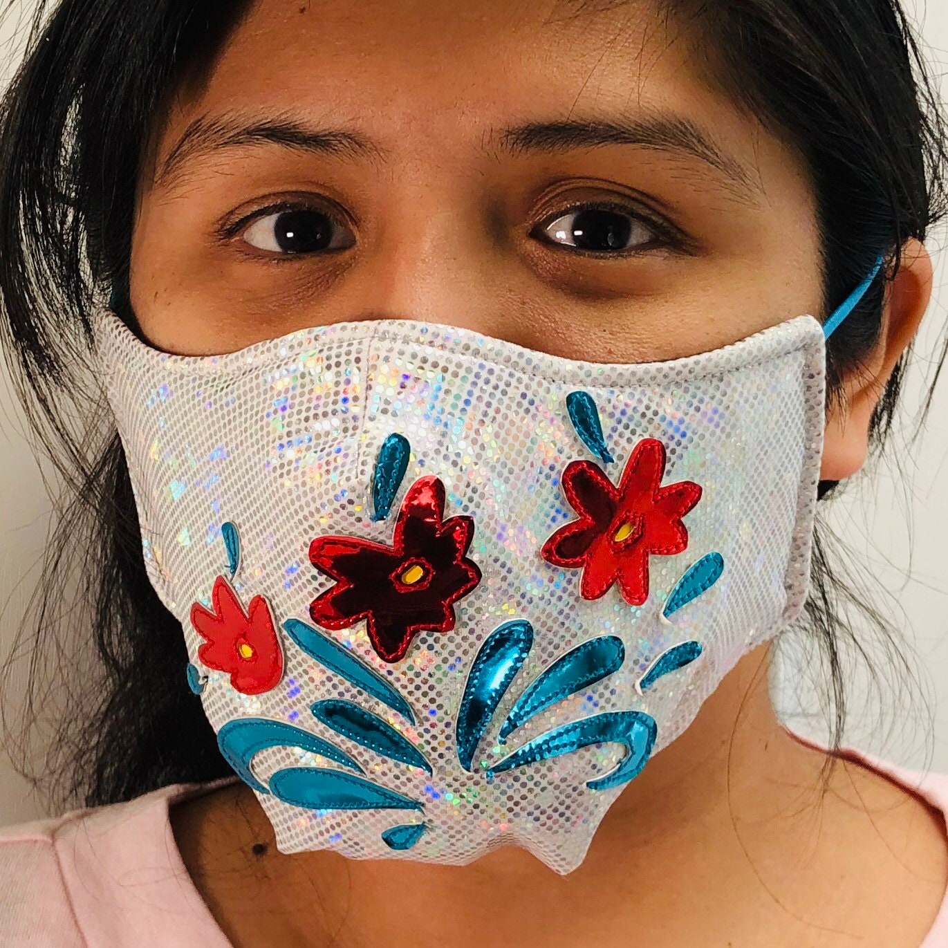 Red Flowers Handmade Face Mask / Wrestling Materials | Etsy