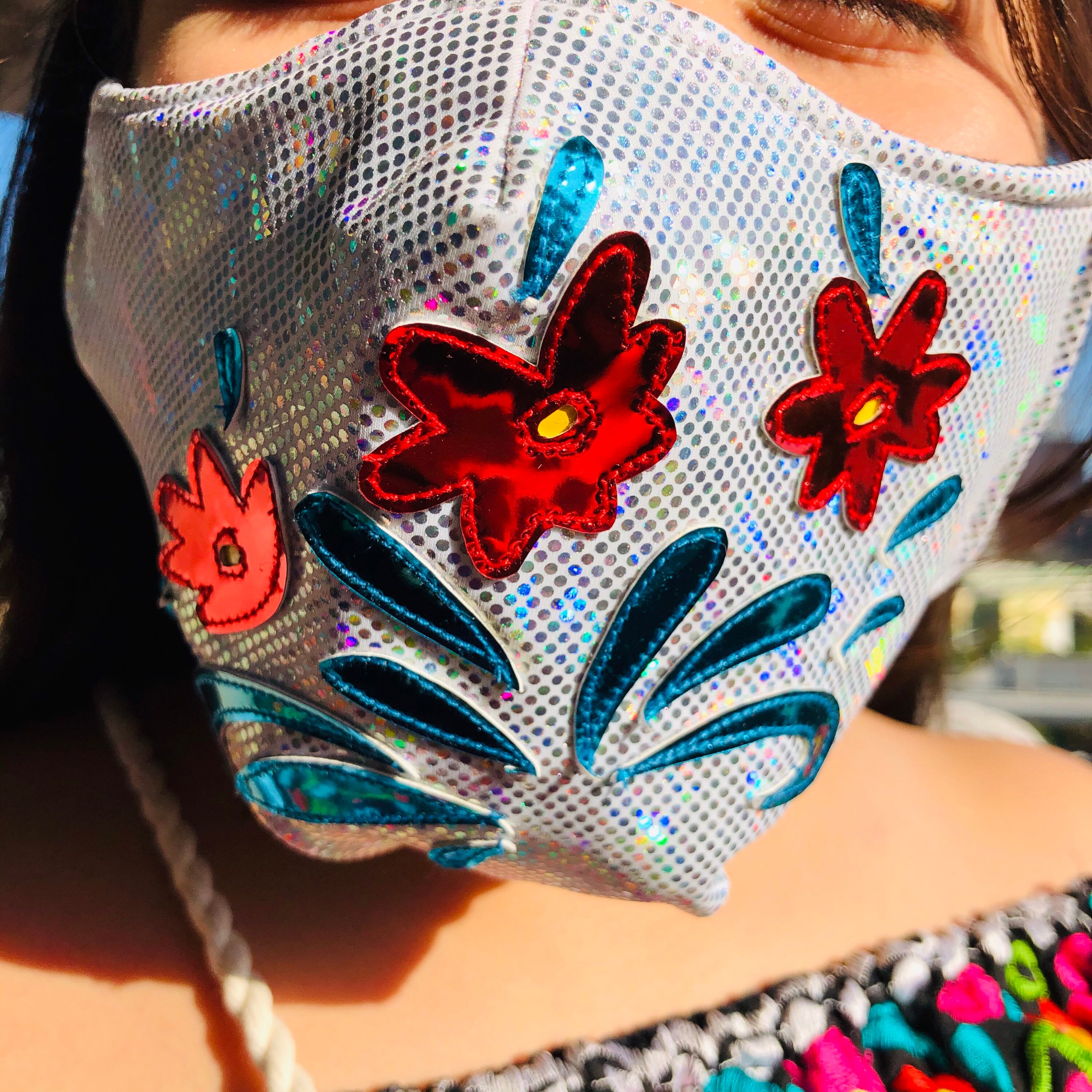 Red Flowers Handmade Face Mask / Wrestling Materials - Etsy