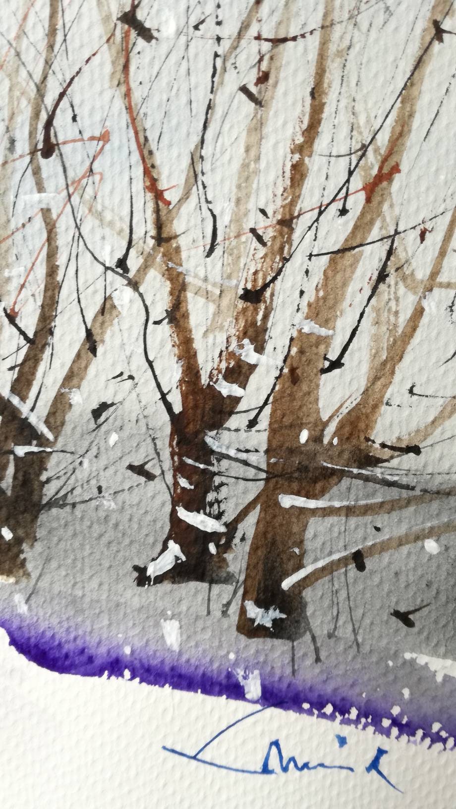 Trees in Winter Landscape Watercolor Painting Unframed - Etsy