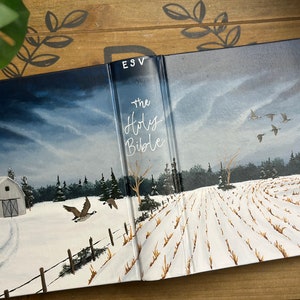 Hand Painted Holy Bible // Semi-custom // Winter Farm Field - Etsy