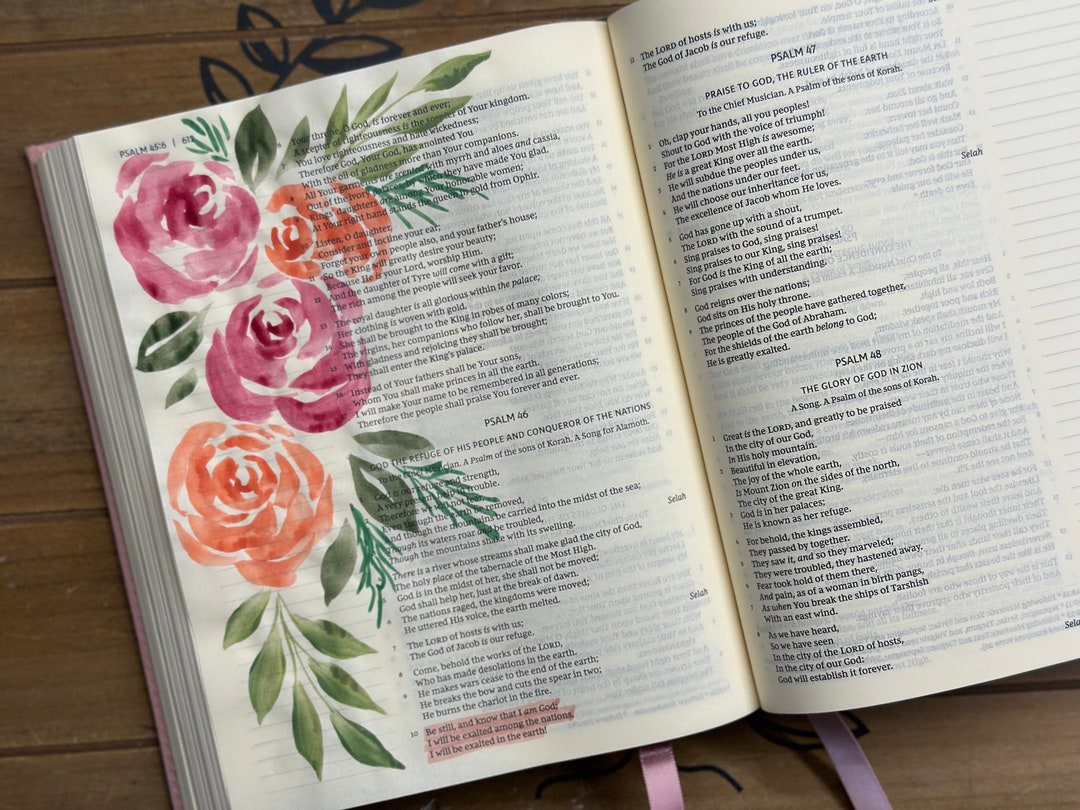 Floral Watercolor Bible Page Painting // Custom Add-on - Etsy