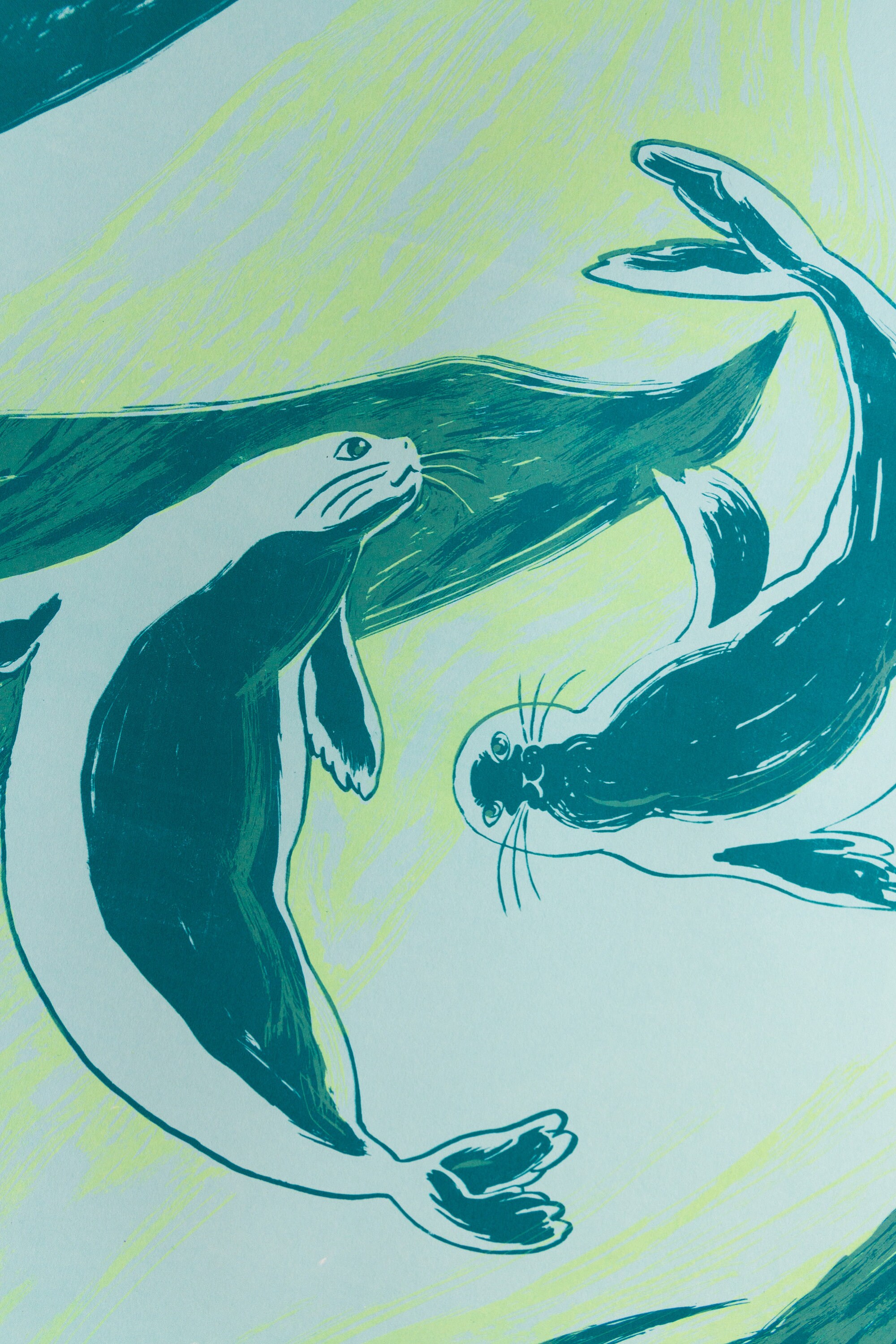 DANCING SEALS - Limited Edition, Handmade Silkscreen Print - Etsy