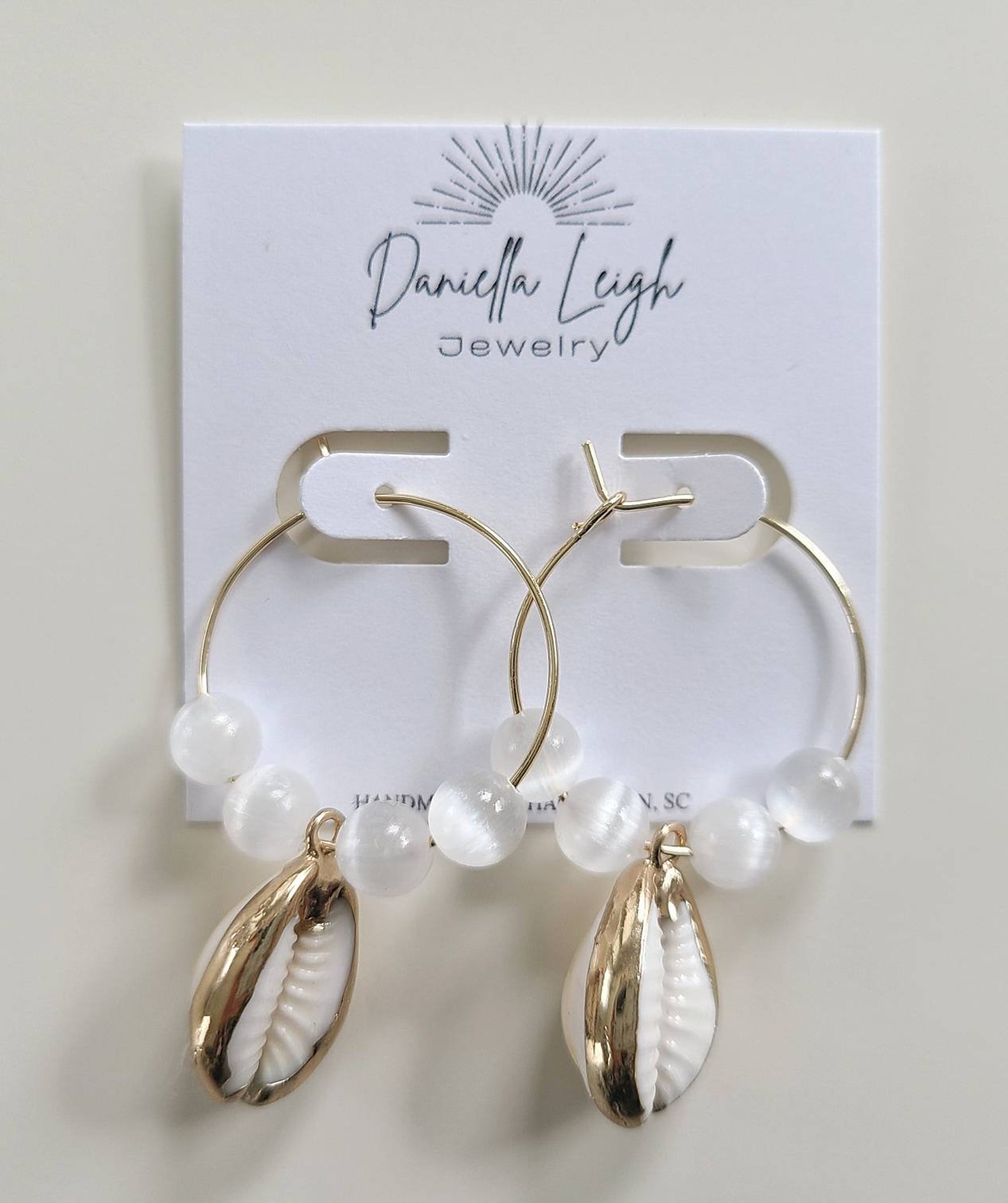 Cowrie Shell Hoop Earrings Selenite Beaded Hoops Summer - Etsy