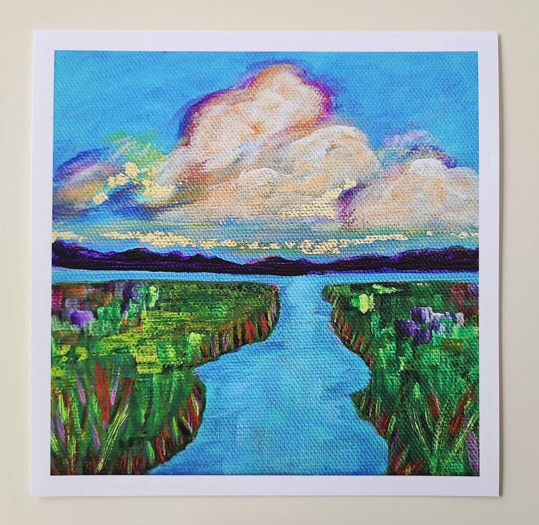 Colorful Wetlands Sunset Painting, Coastal Marsh Landscape Wall Art ...