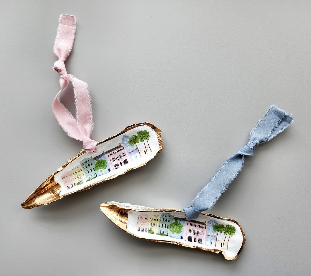 Charleston Oyster Shell Ornament, Rainbow Row, South Carolina Gifts ...