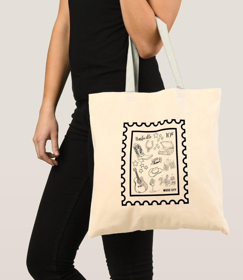 Nashville Stamp Tote, Nashville Bachelorette Favors, Bridesmaid Tote ...