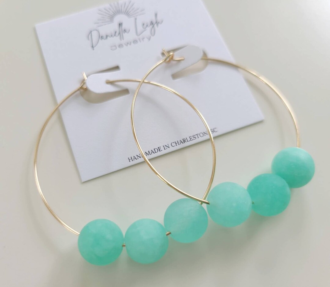 Jade Hoop Earrings, Gold Filled Hoops, Green Jade Gemstone Jewelry ...