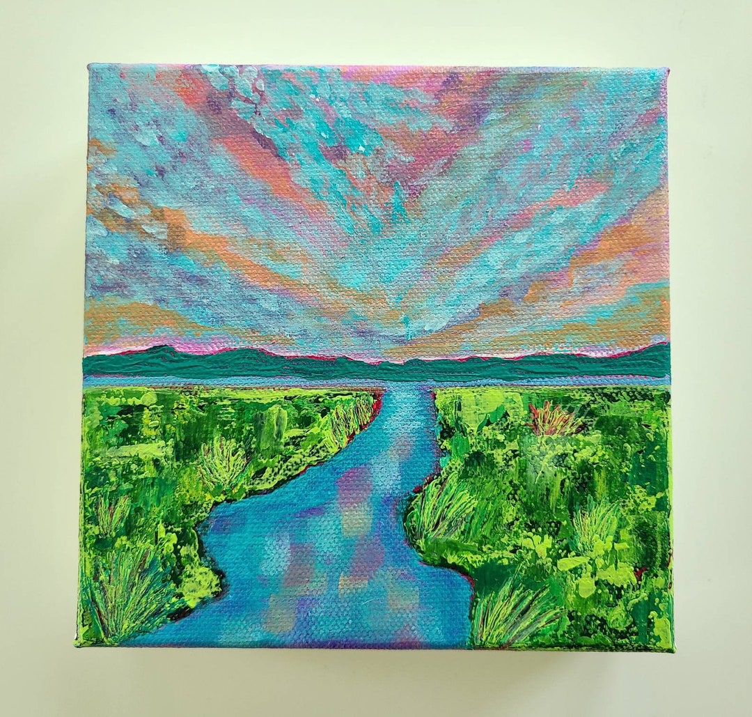 Colorful Lowcountry Landscape Art, Original Marsh Painting, Cloudy Sky ...