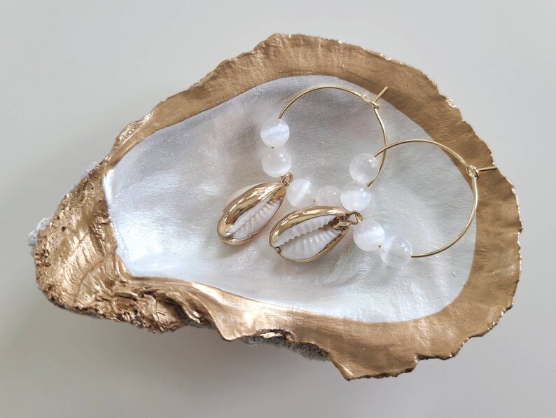 Cowrie Shell Hoop Earrings Selenite Beaded Hoops Summer - Etsy